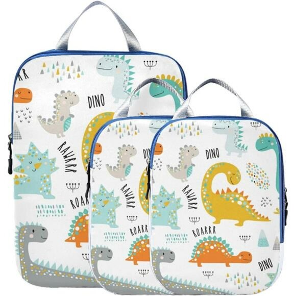 Bags | Kids Dinosaur Packing Cubes Set Of 3 Travel Luggage Organizers ...